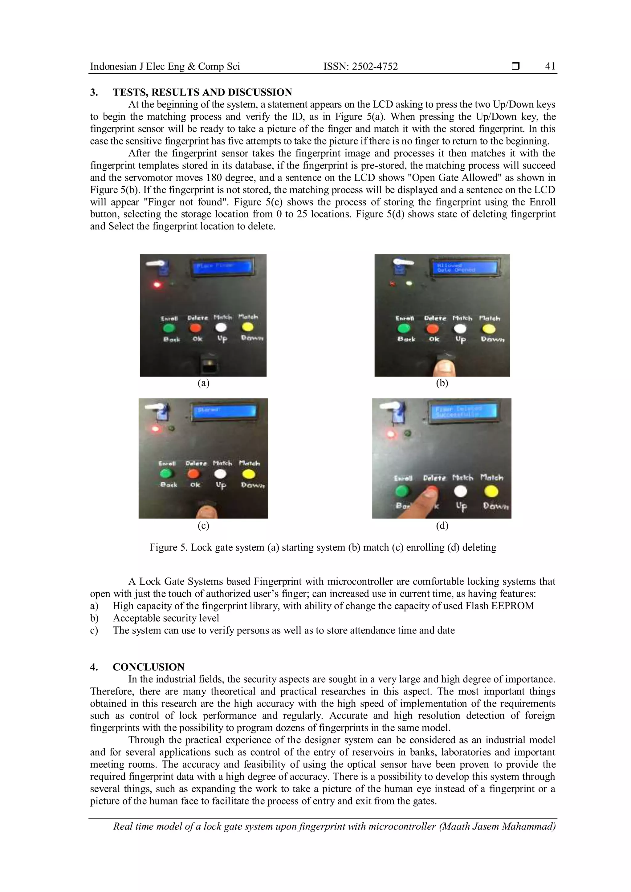 Real time model of a lock gate system upon fingerprint with microcontroller | PDF