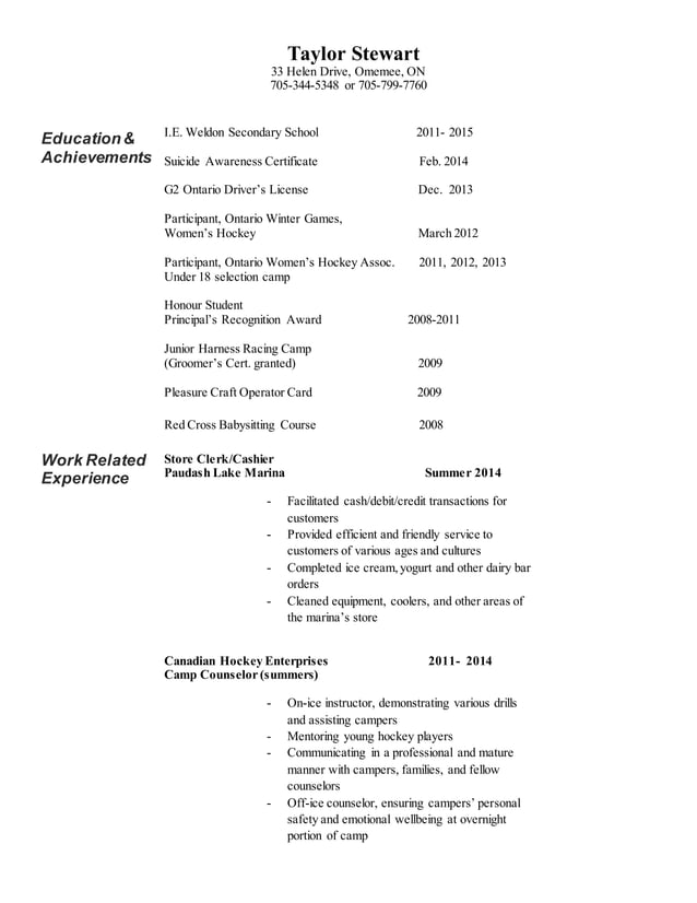 Taylor Stewart Resume 2015 | DOCX