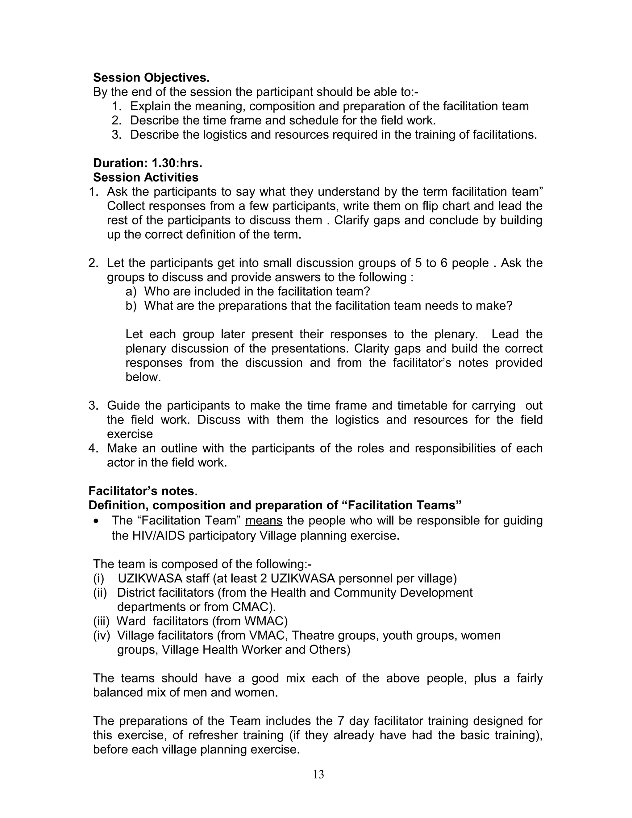 Training Guide for Village Facilitators | DOC