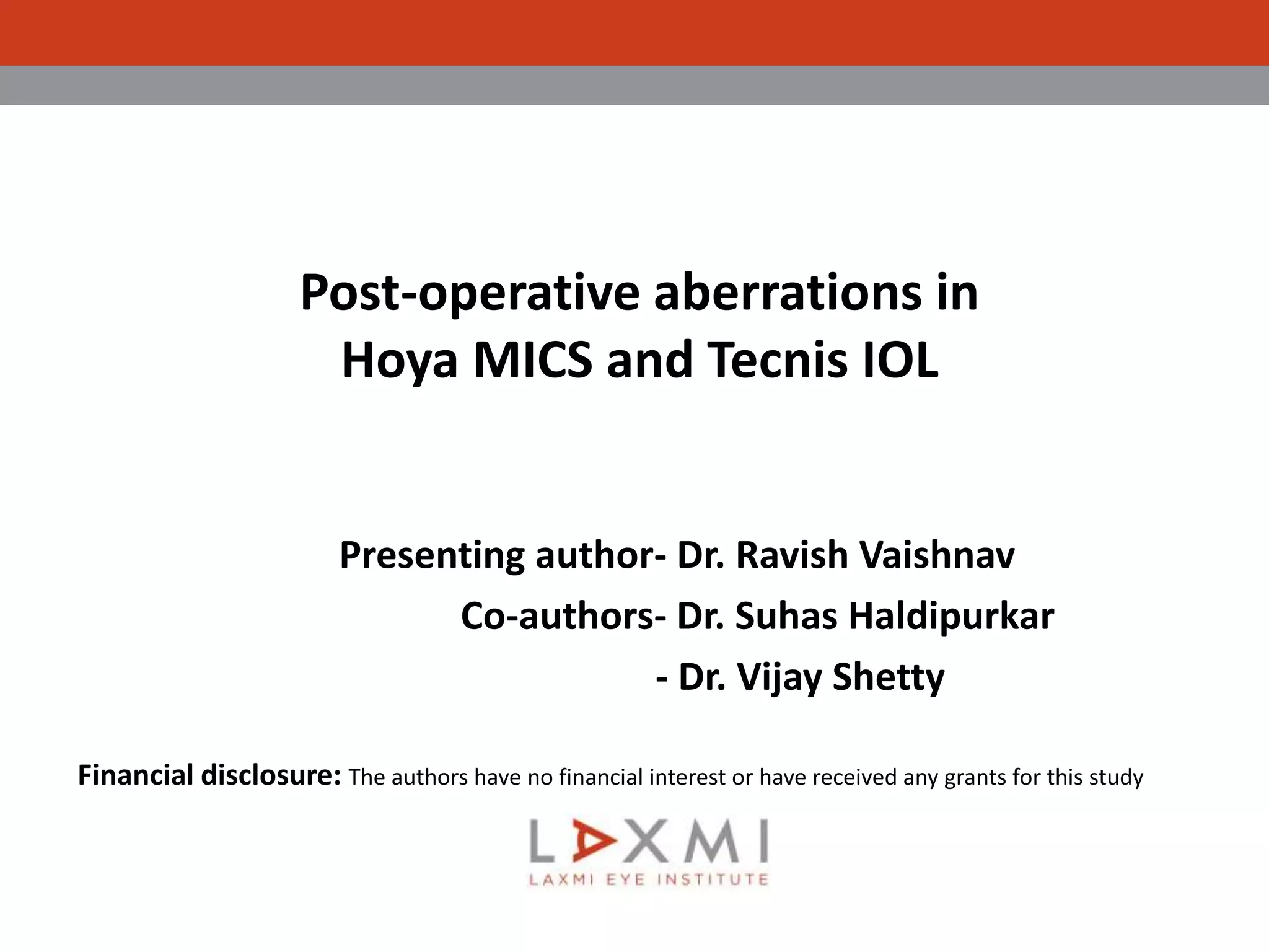 Post-Operative Aberrations In Hoya Mics And Tecnis Iol | PPT