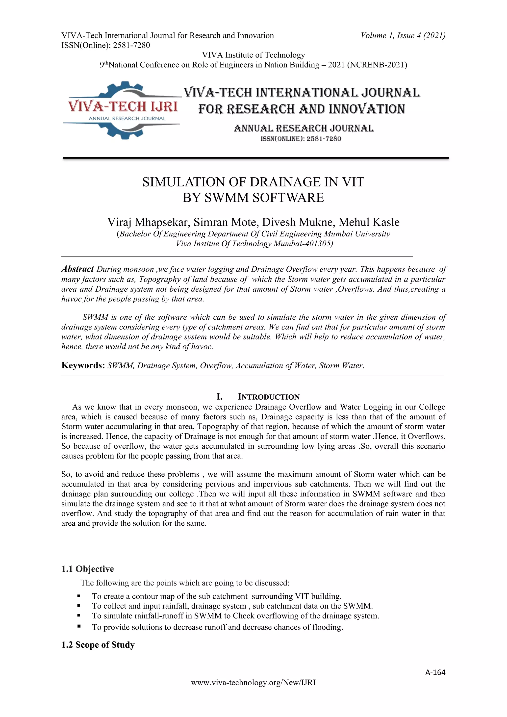 SIMULATION OF DRAINAGE IN VIT BY SWMM SOFTWARE | PDF