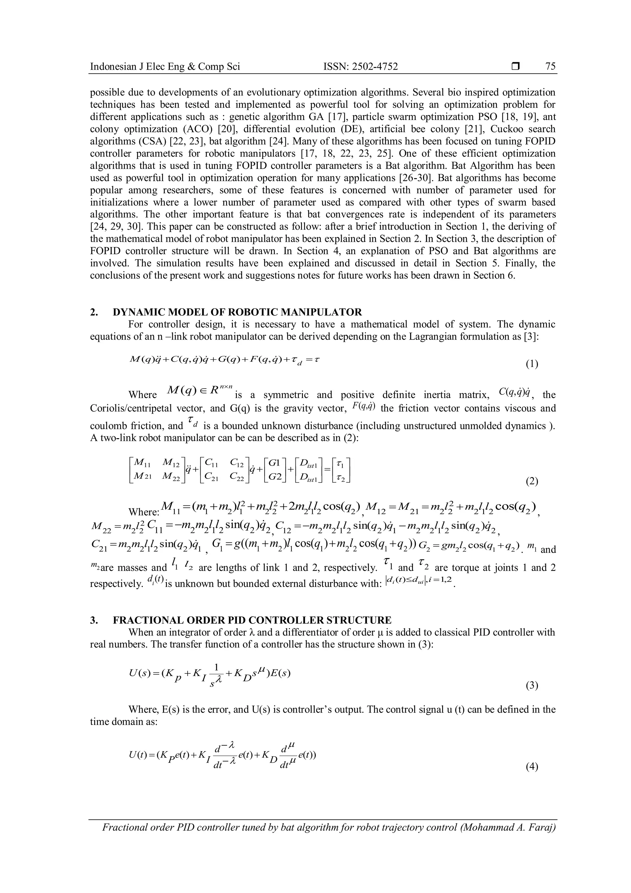 Fractional order PID controller tuned by bat algorithm for robot ...