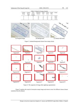 Stamps extraction using local adaptive k-means and ISODATA algorithms | PDF