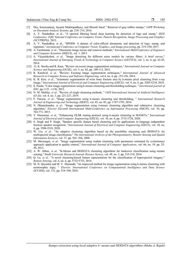 Stamps extraction using local adaptive k-means and ISODATA algorithms | PDF