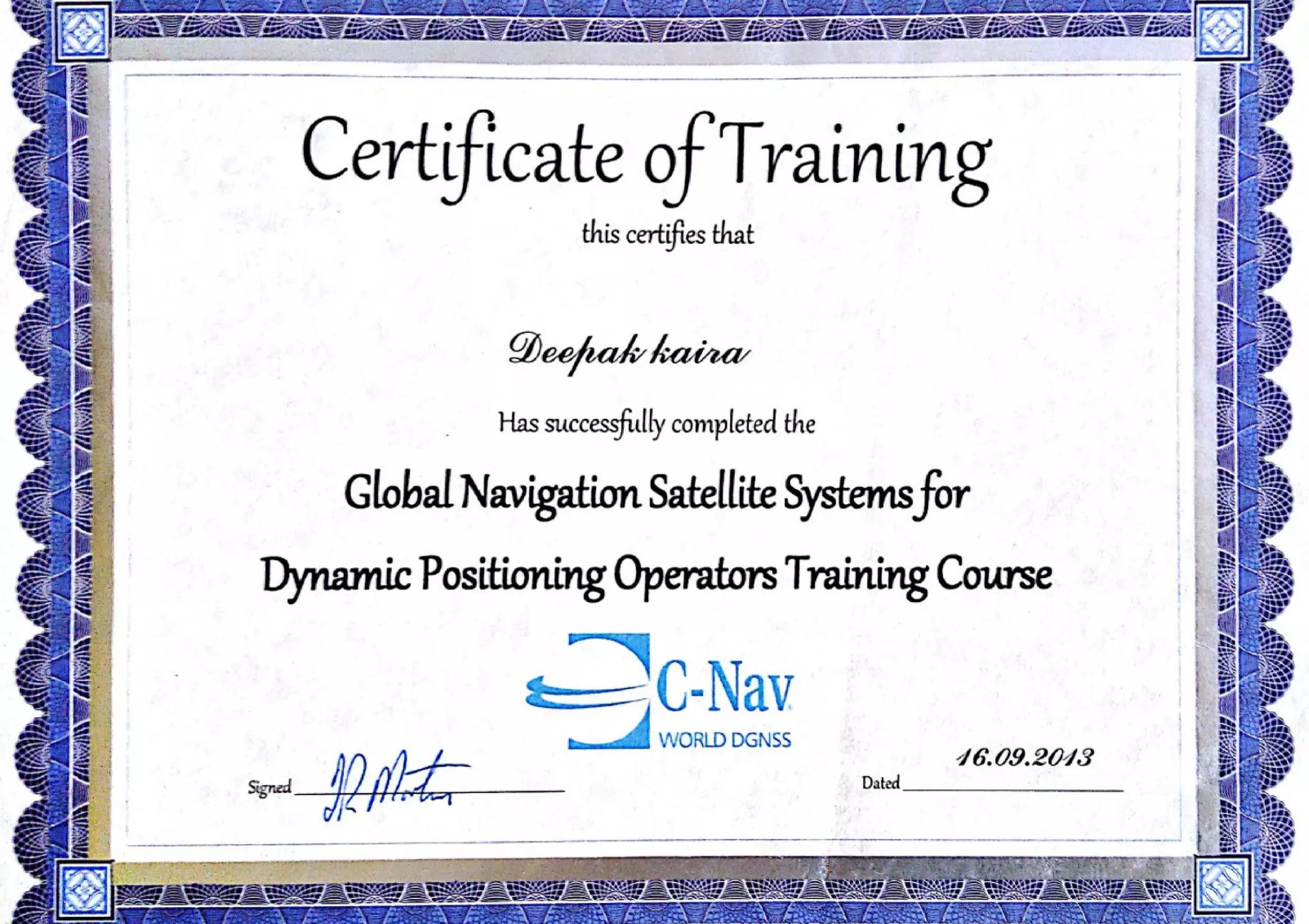 Deepak Kaira_Survey Party Chief, Sr. Survey Engineer_C Nav Training ...