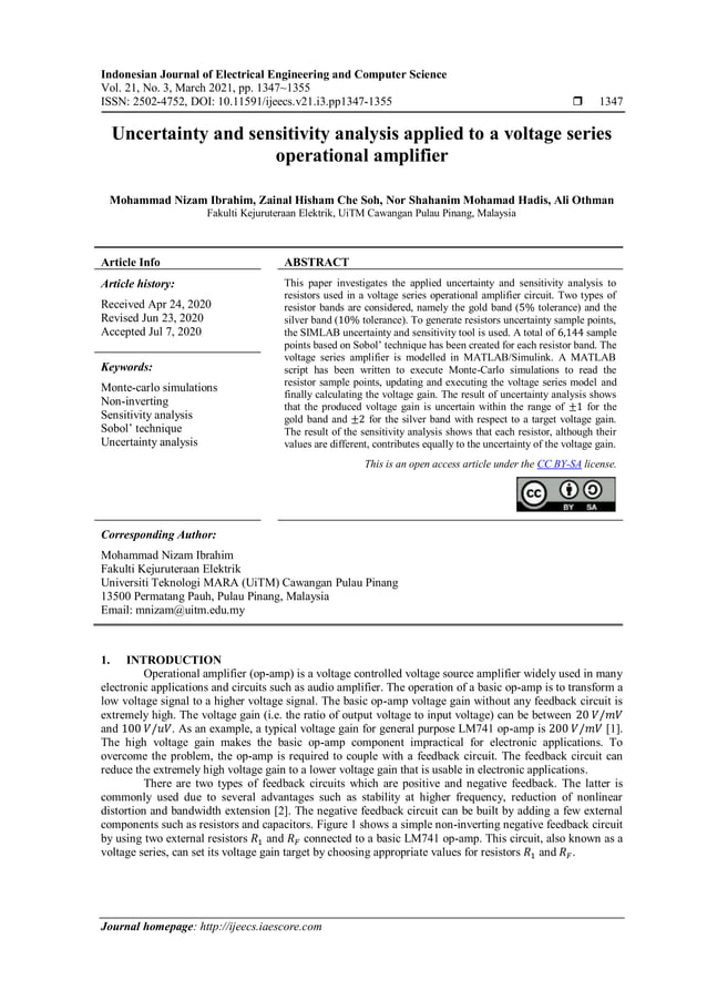 Uncertainty and sensitivity analysis applied to a voltage series operational amplifier | PDF
