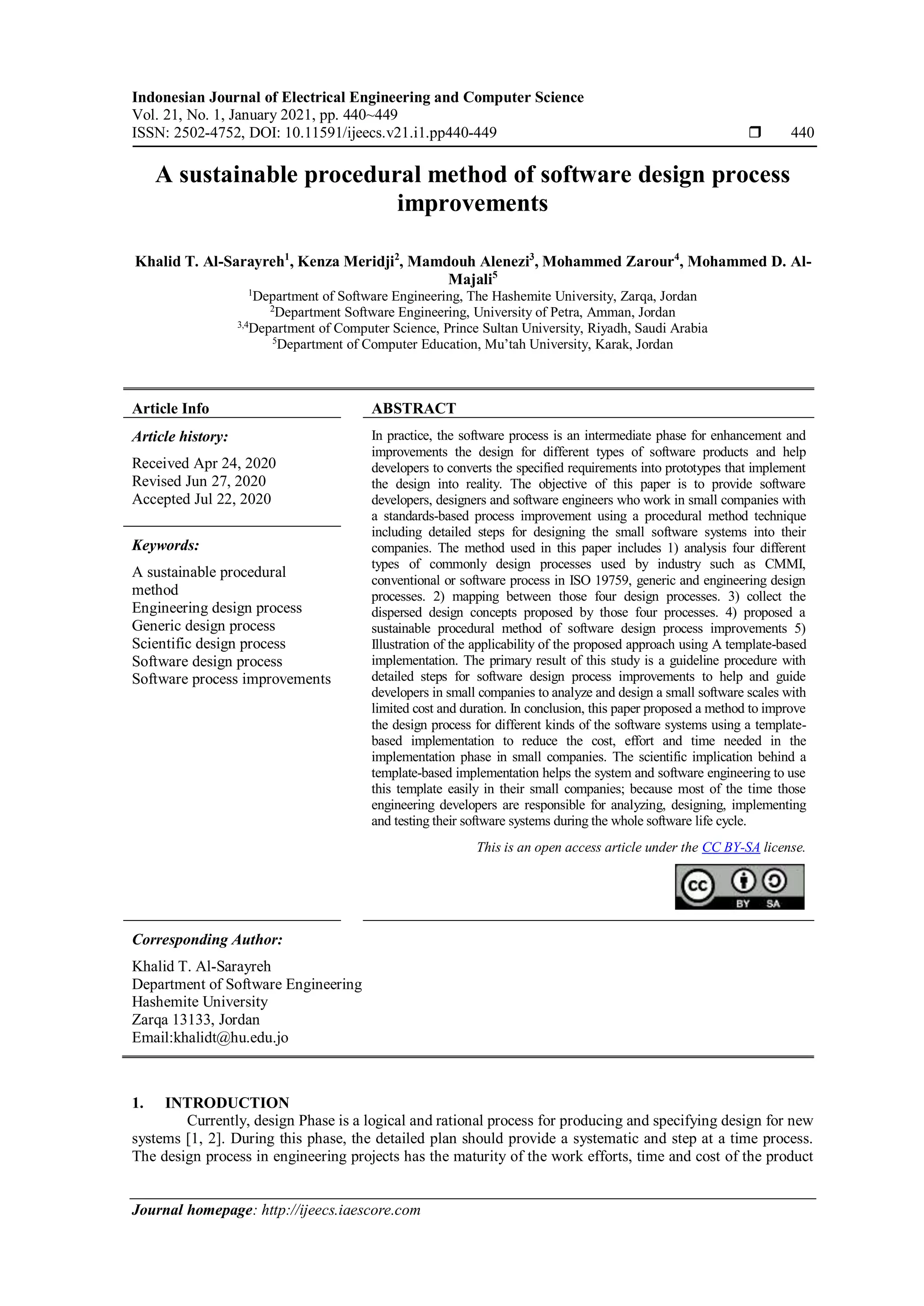 A sustainable procedural method of software design process improvements ... A sustainable procedural method of software design process improvements ...