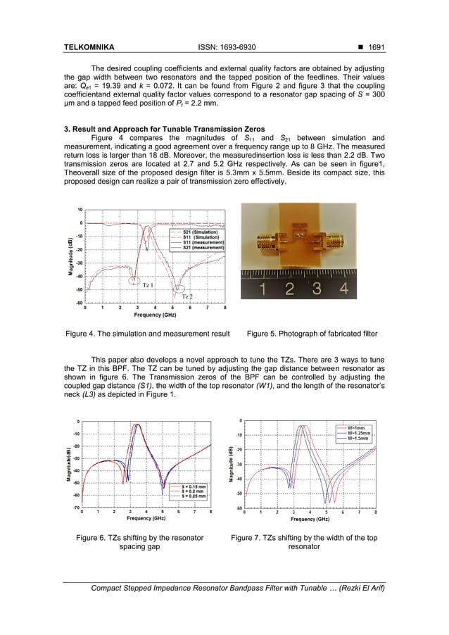 Compact Stepped Impedance Resonator Bandpass Filter with Tunable Transmission Zeros | PDF