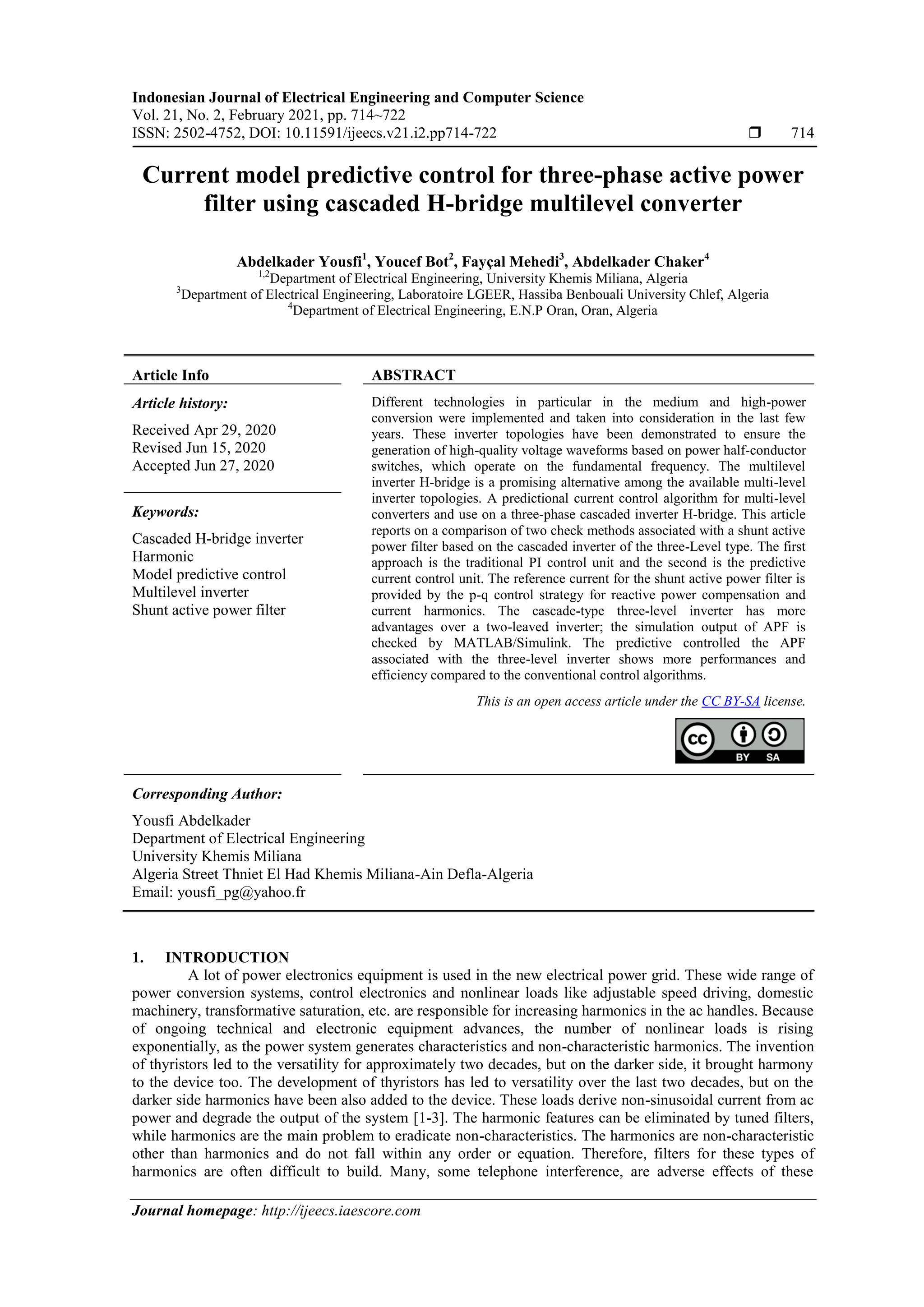 Current Model Predictive Control For Three Phase Active Power Filter Using Cascaded H Bridge 