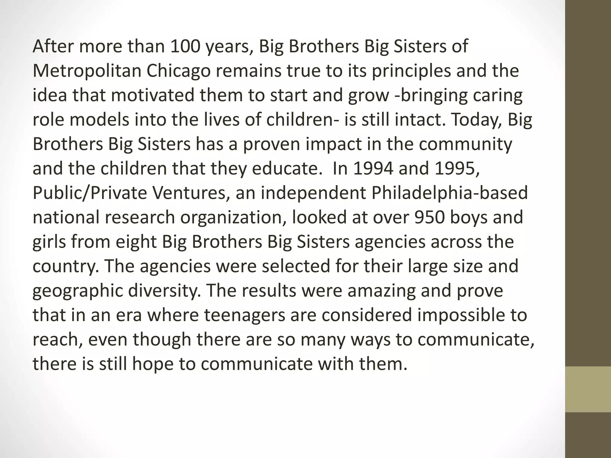 Big brothers, big sisters: helping young children since 1904 | PPTX