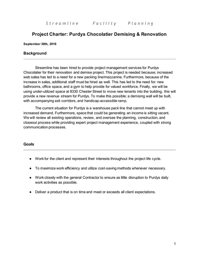 Project Charter Completed | DOCX