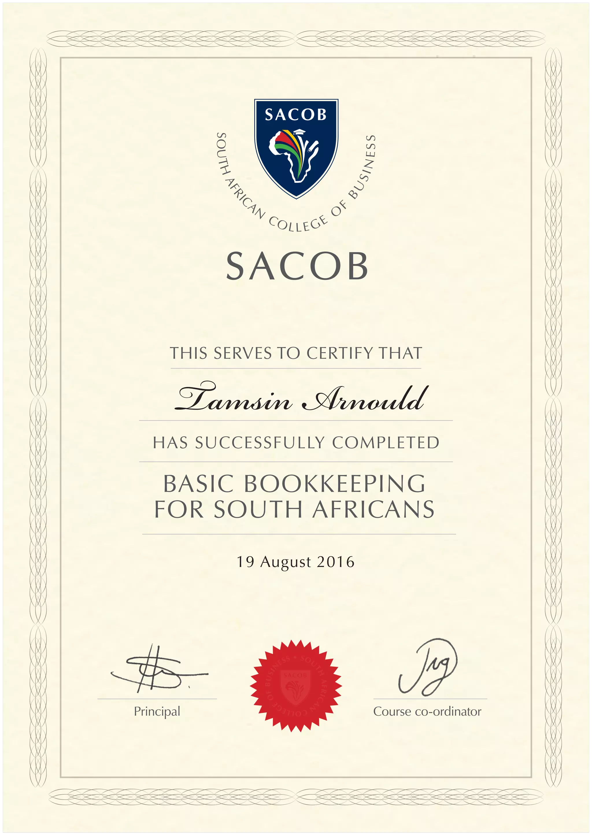 Tamsin Arnould - Certificate | PDF
