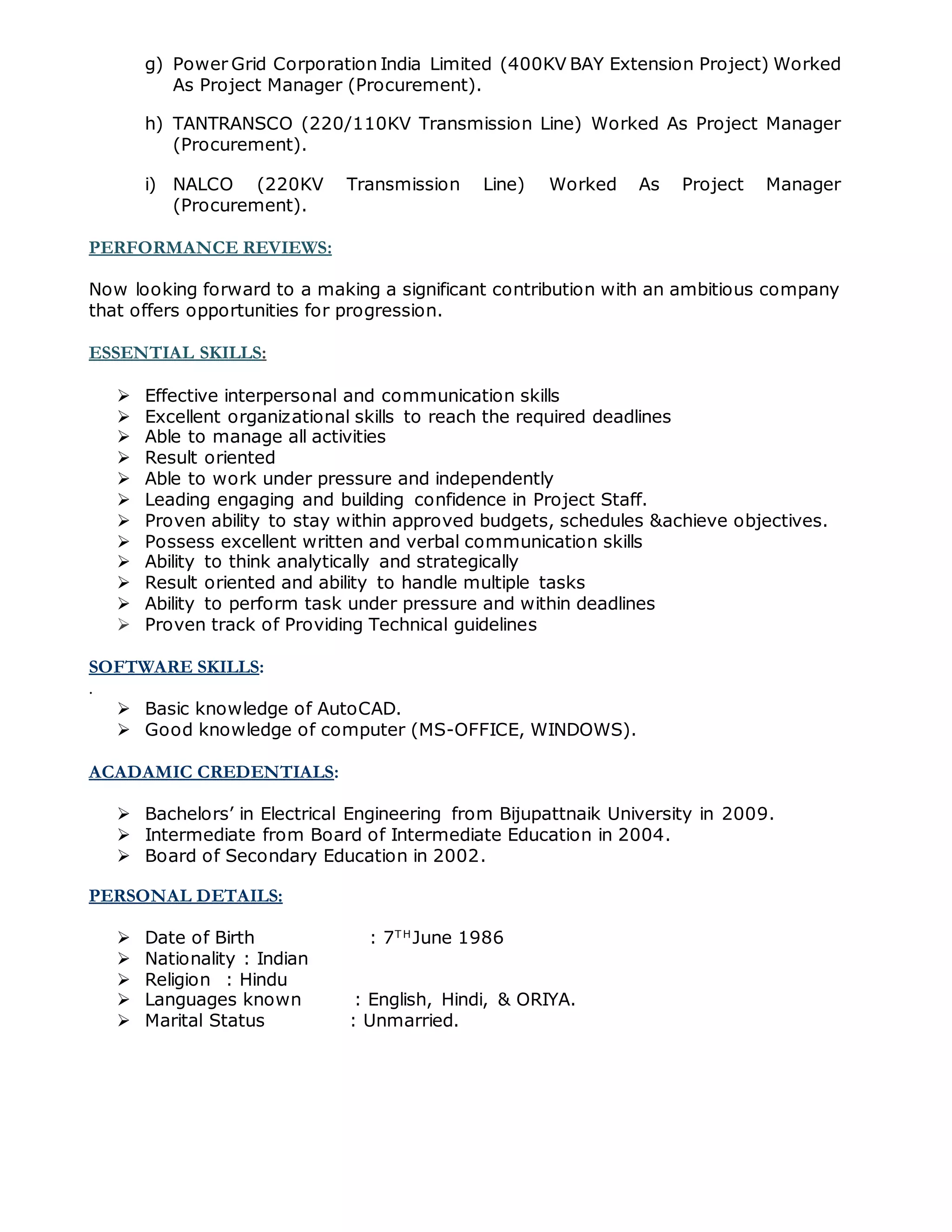 dillip ( C.V ) Project Manager | DOCX