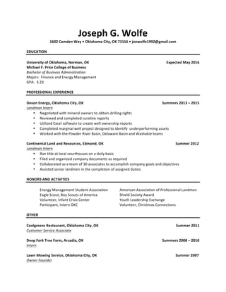 Joseph G. Wolfe Resume | PDF | Business | Business and Finance