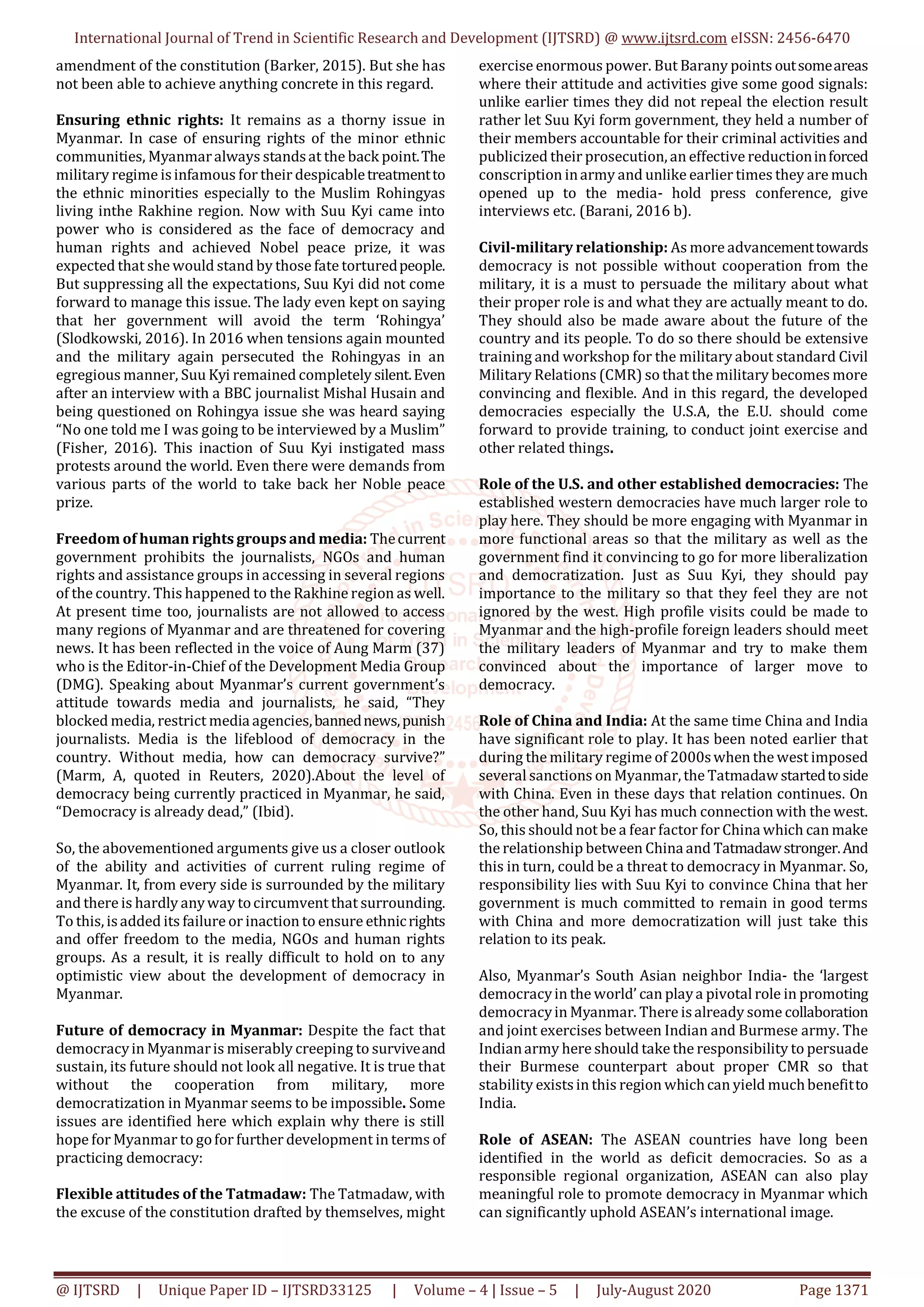 Democratization in Myanmar Prospects, Possibilities and Challenges | PDF