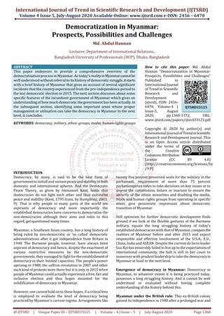 Democratization in Myanmar Prospects, Possibilities and Challenges | PDF