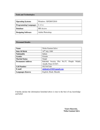 Nisha Salve-Resume | PDF