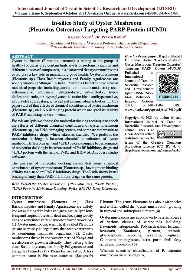 In silico Study of Oyster Mushroom Pleurotus Ostreatus Targeting PARP ...