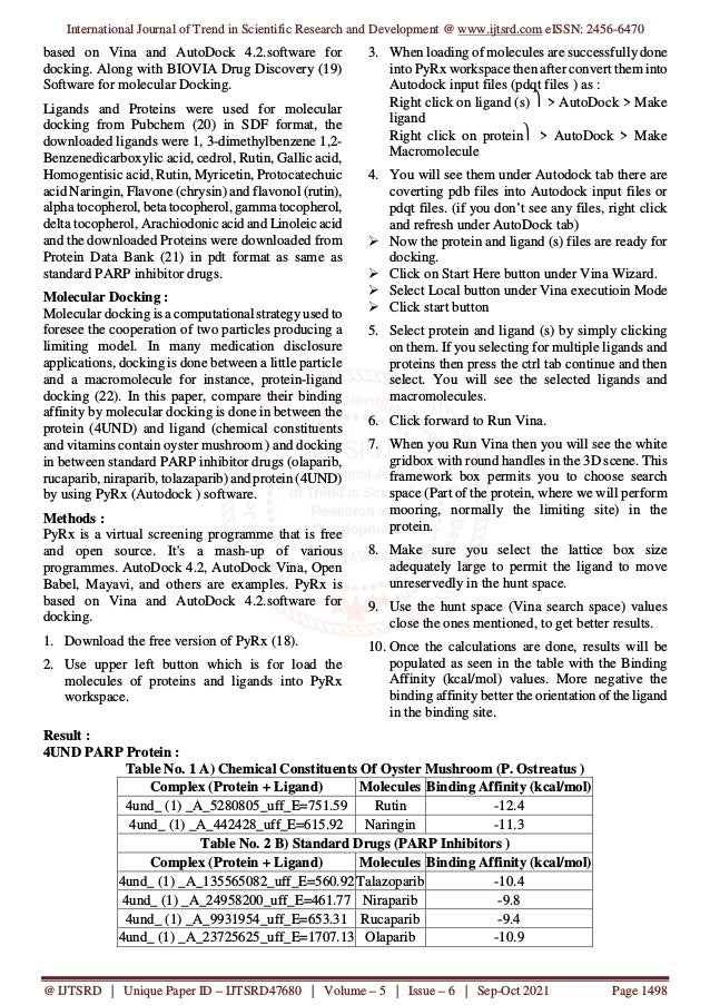 In silico Study of Oyster Mushroom Pleurotus Ostreatus Targeting PARP ...