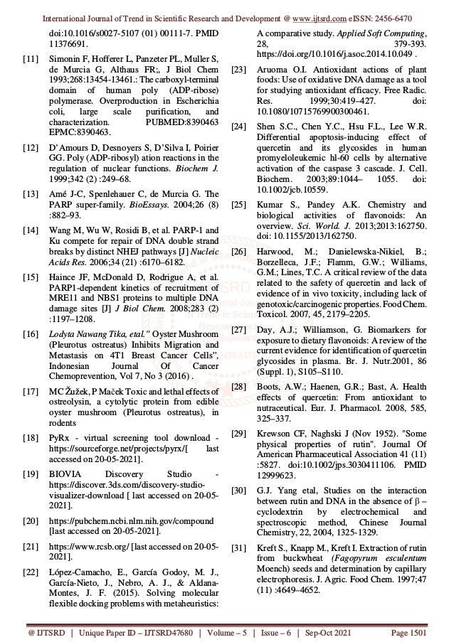In silico Study of Oyster Mushroom Pleurotus Ostreatus Targeting PARP Protein 4UND | PDF