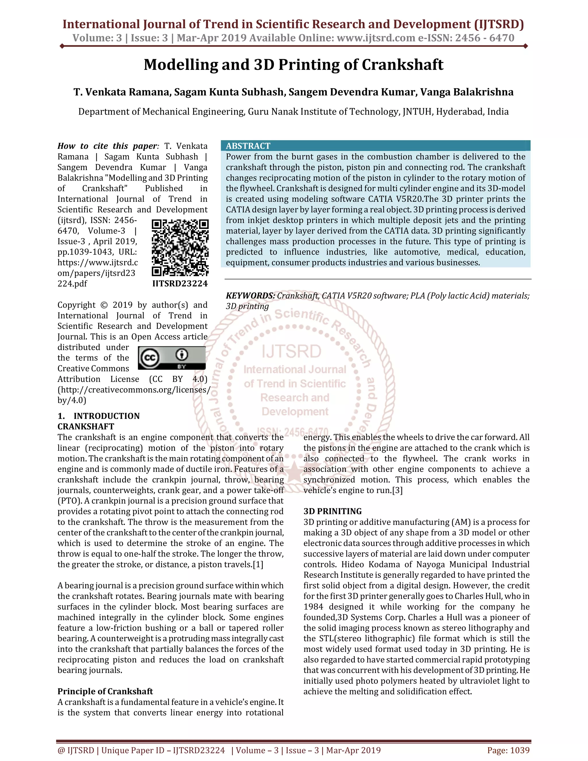 Modelling and 3D Printing of Crankshaft | PDF