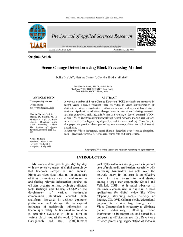 Scene change detection | PDF | Video Software | Computer Software and Applications