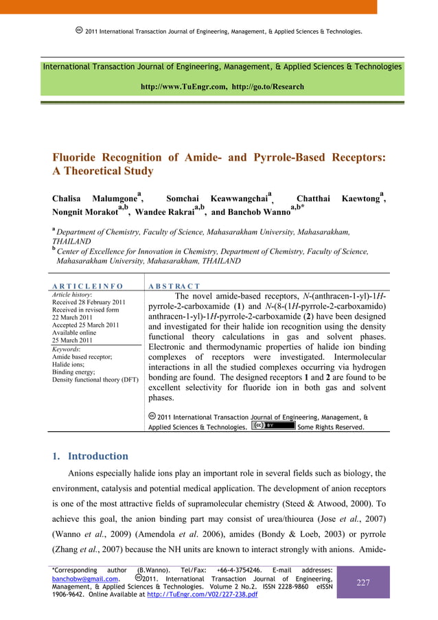 Fluoride Recognition of Amide- and Pyrrole-Based Receptors: A Theoretical Study | PDF