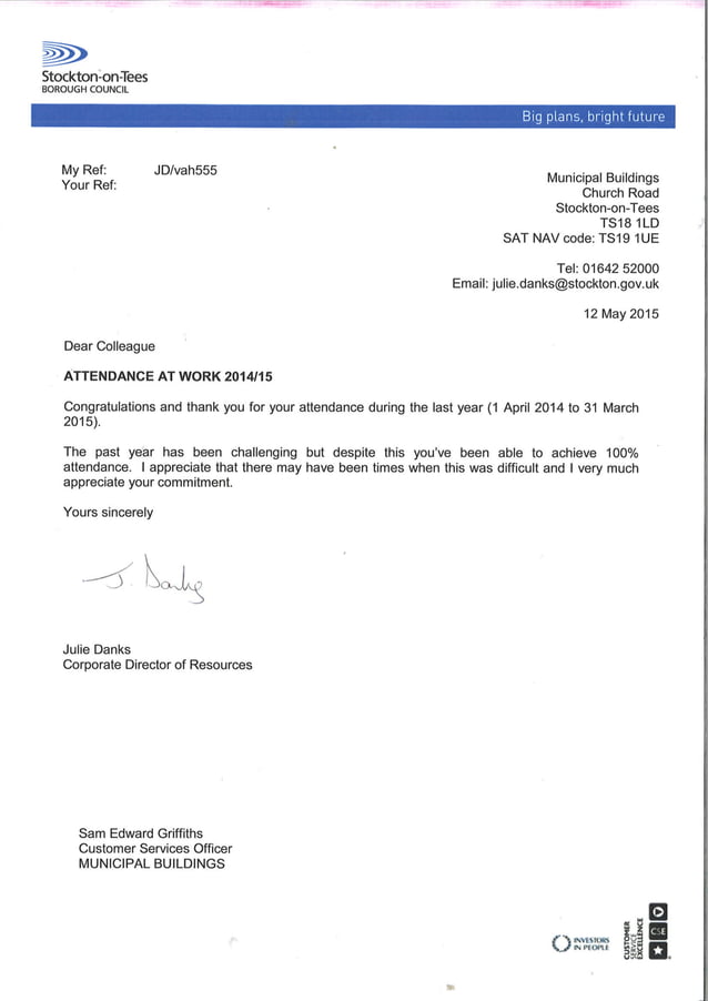 100% Attendance Letter | PDF