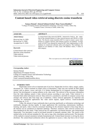Content based video retrieval using discrete cosine transform | PDF