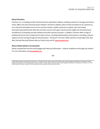 Adobe to Acquire Omniture for $1.8 billion. | PDF | Mergers and ...