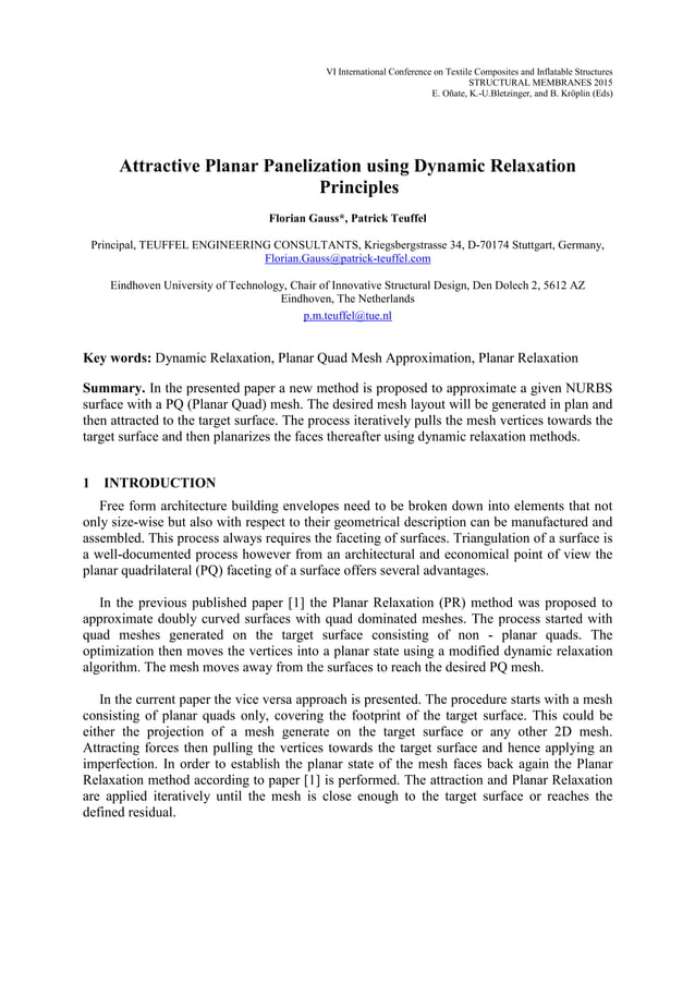 membranes2015_Attractive Planar Panelization using Dynamic Relaxation Principles_03 | PDF
