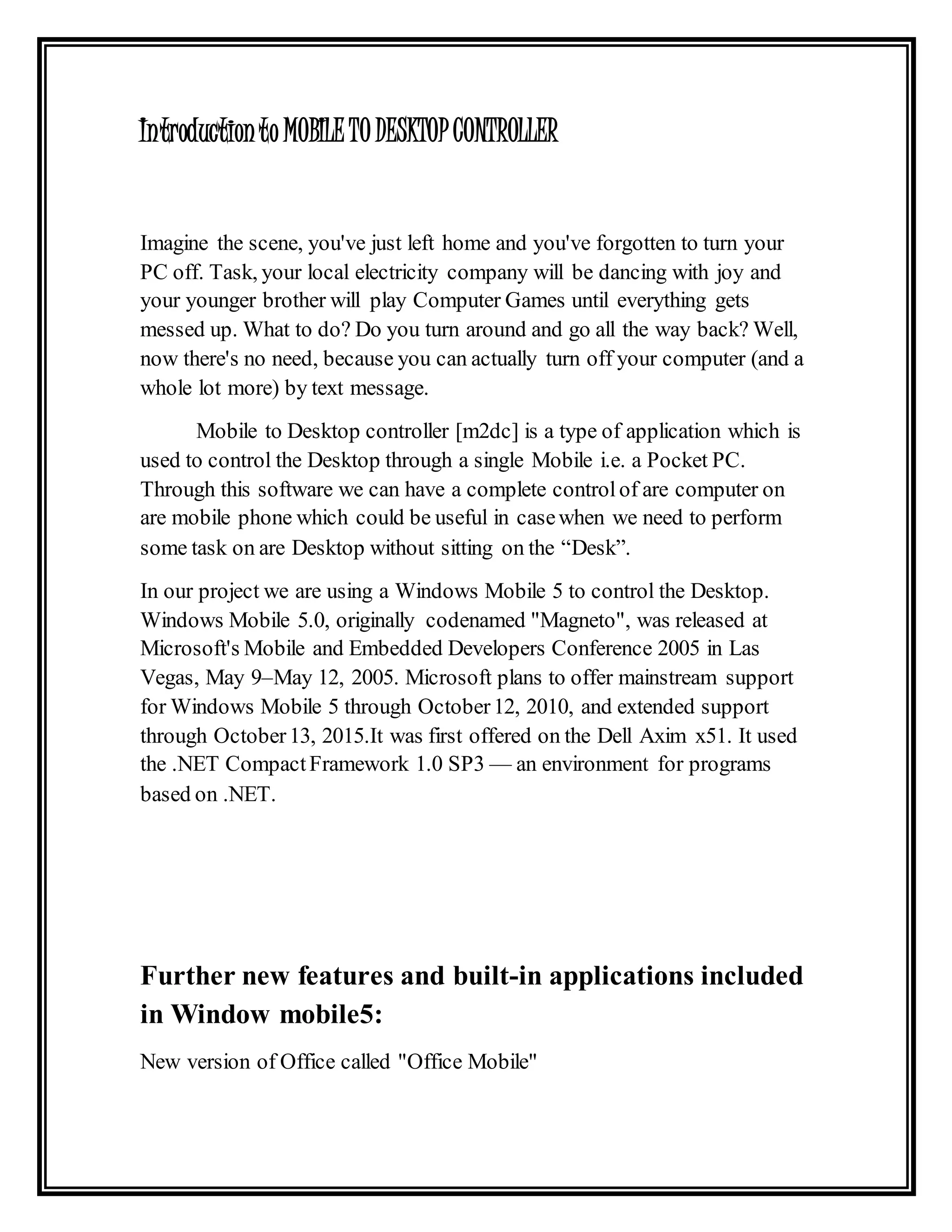 MOBILE TO DESKTOP CONTROLLER | PDF
