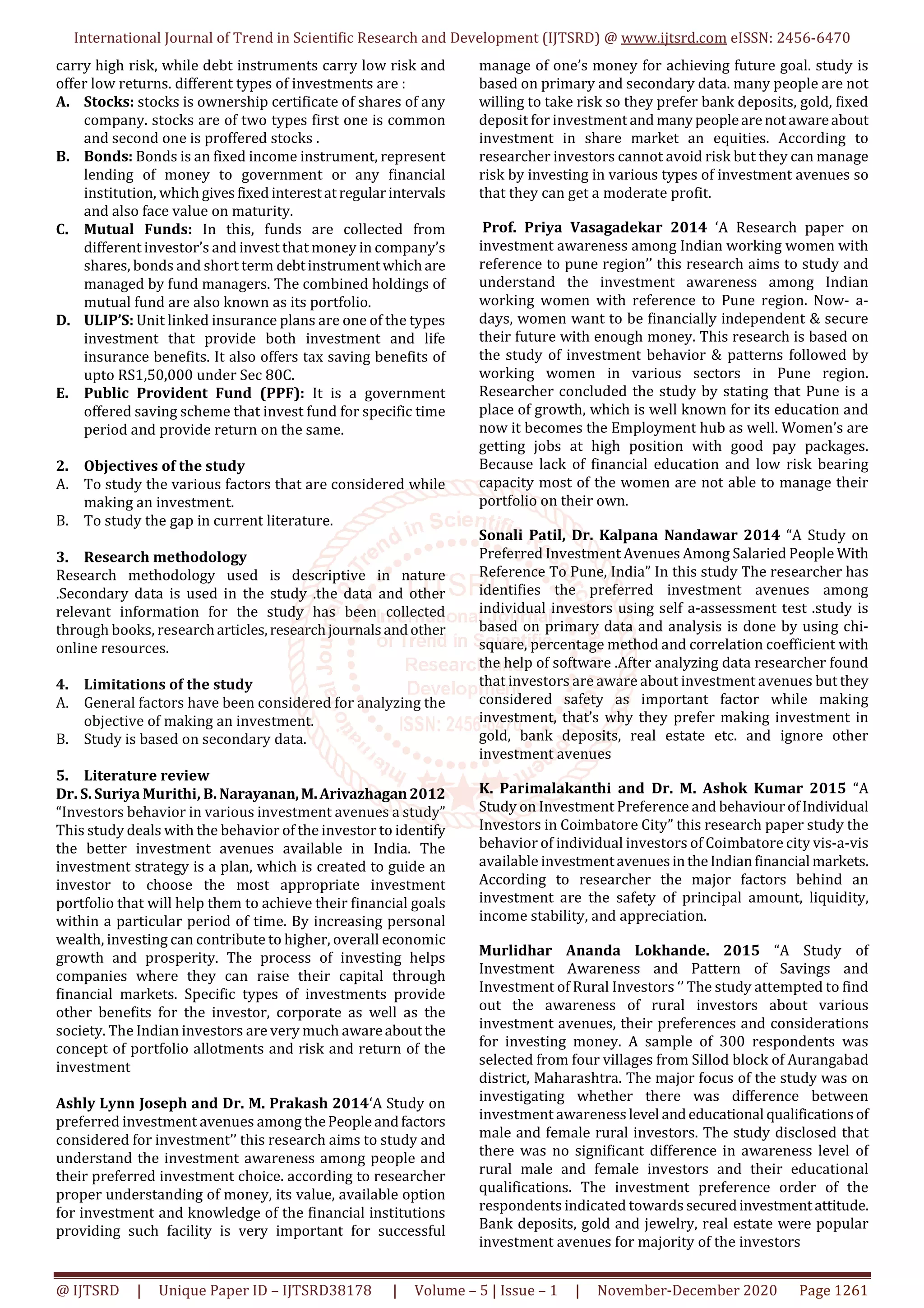 A Study of Investment Pattern of a Common Man A Literature Review | PDF