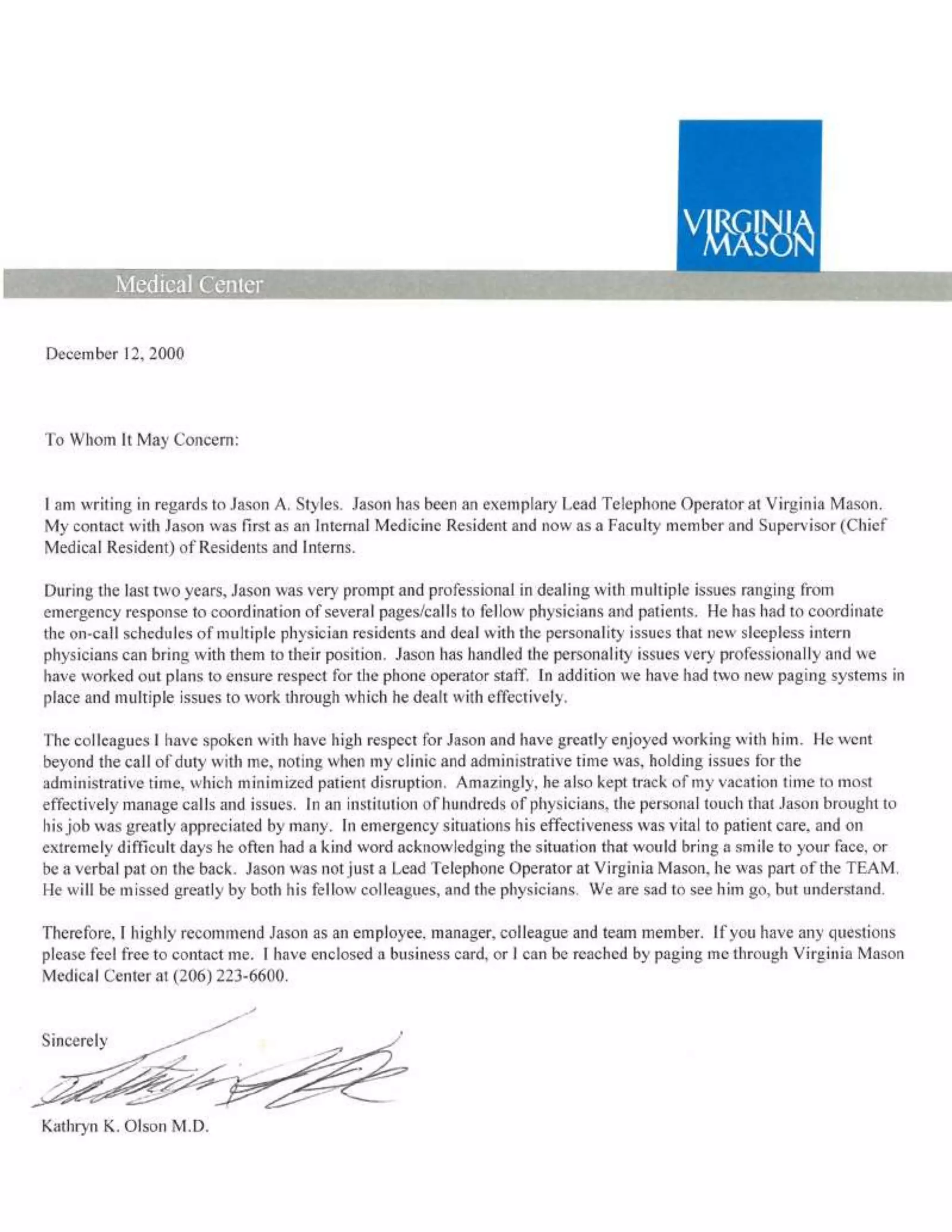 Dr. Kathryn Olson Reference | PDF