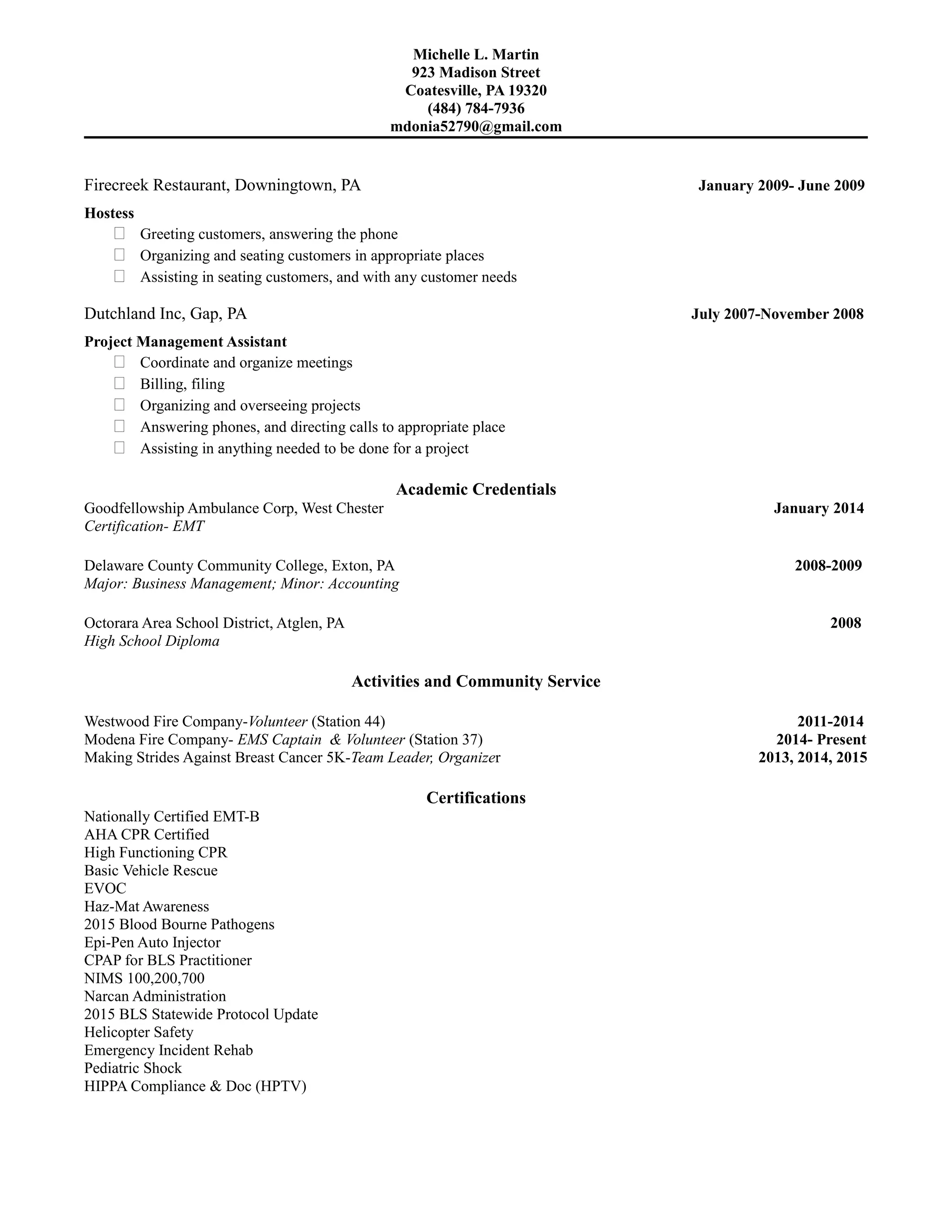 Michelle Martin resume | RTF | Credit Cards | Personal Debt