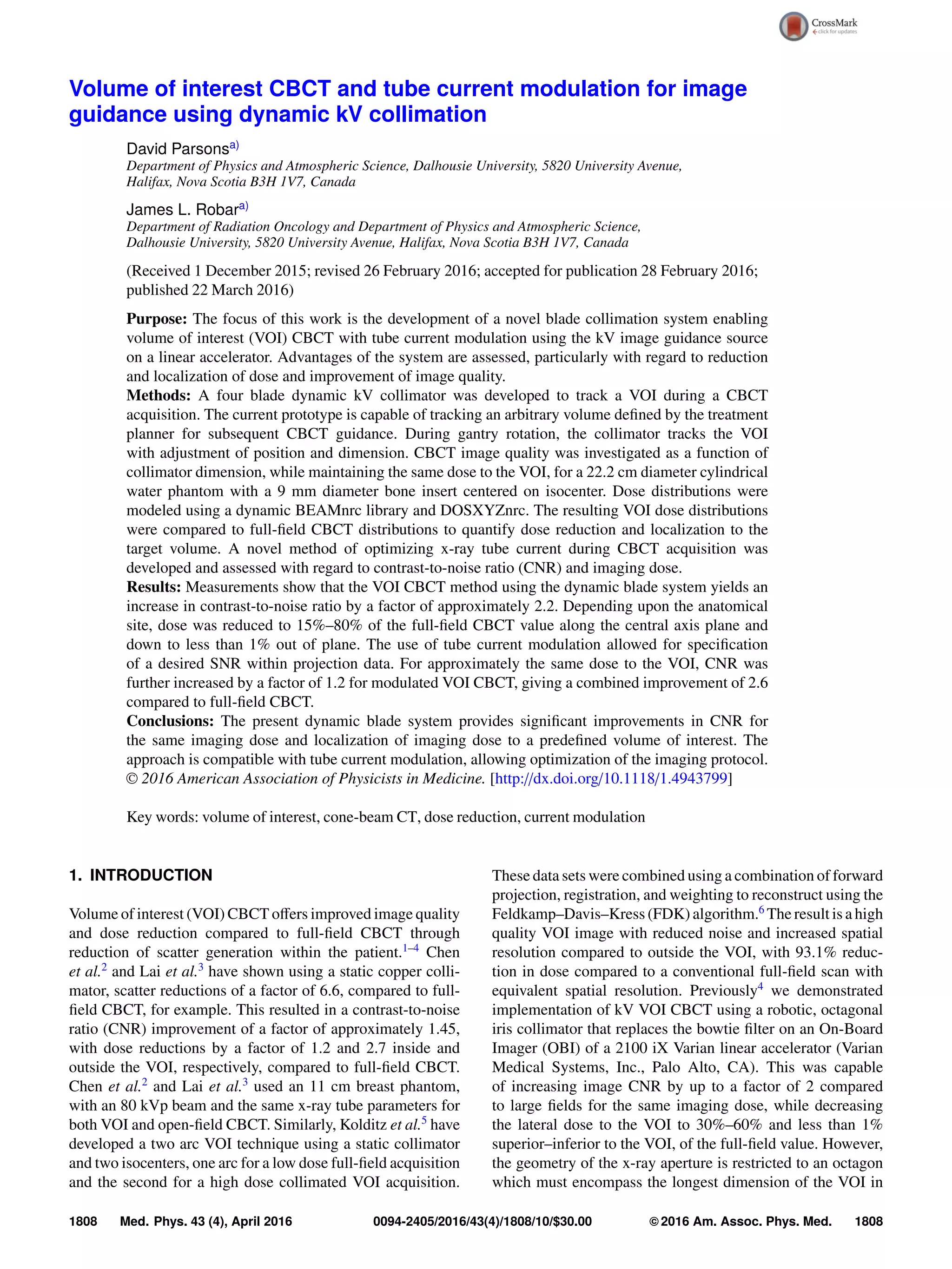 Parsons and Robar, Volume of interest CBCT and tube current modulation ...