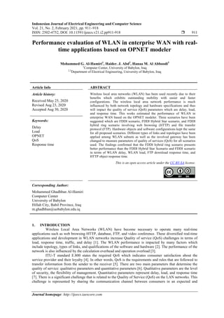 Performance evaluation of WLAN in enterprise WAN with realtime applications based on OPNET ...