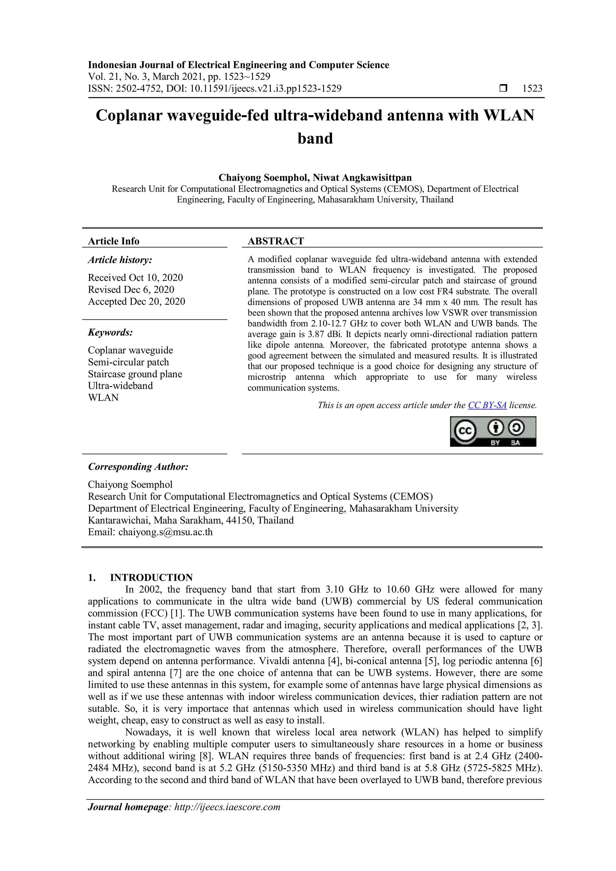 Coplanar Waveguide Fed Ultra Wideband Antenna With Wlan Band Pdf