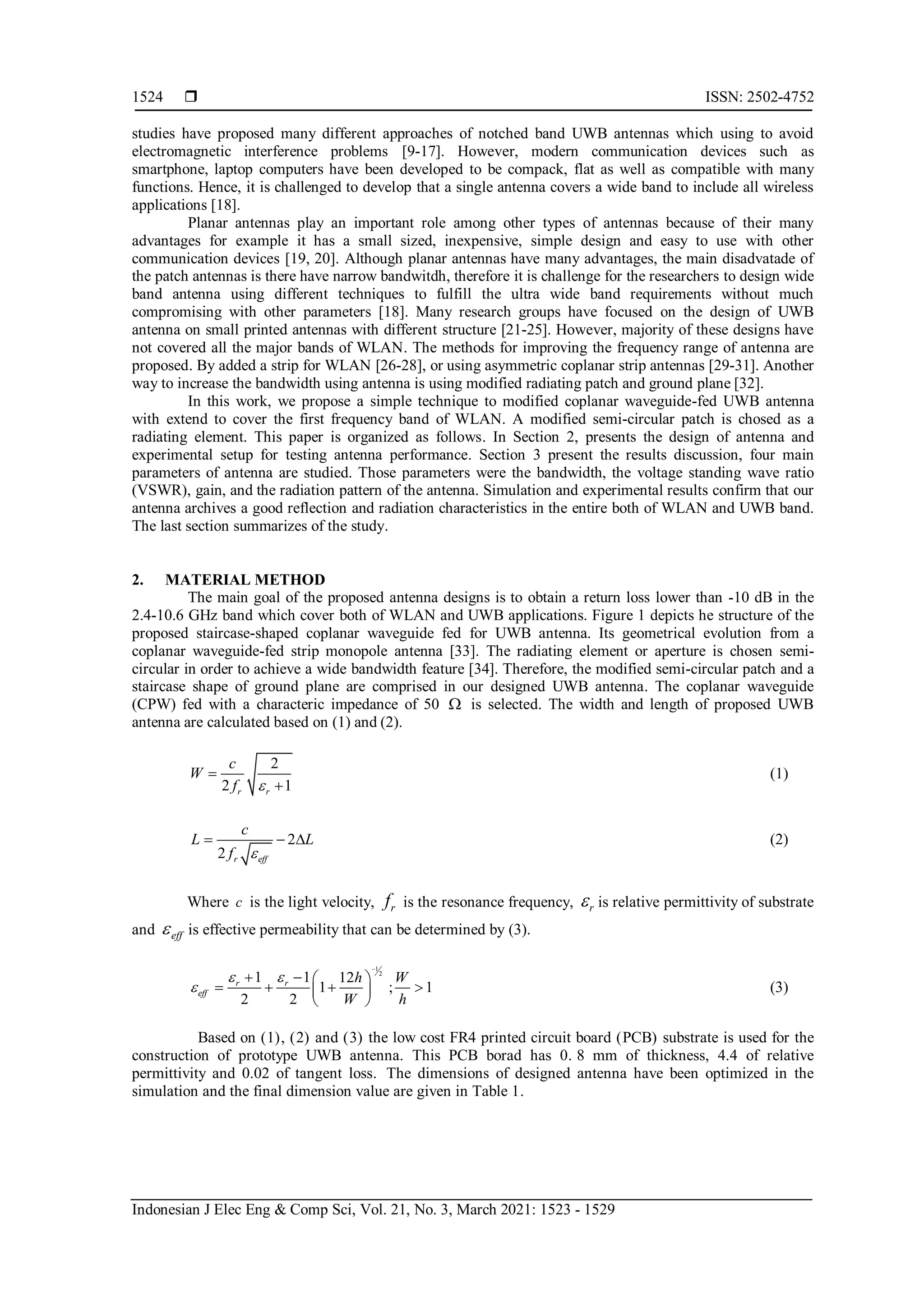 Coplanar Waveguide Fed Ultra Wideband Antenna With Wlan Band Pdf