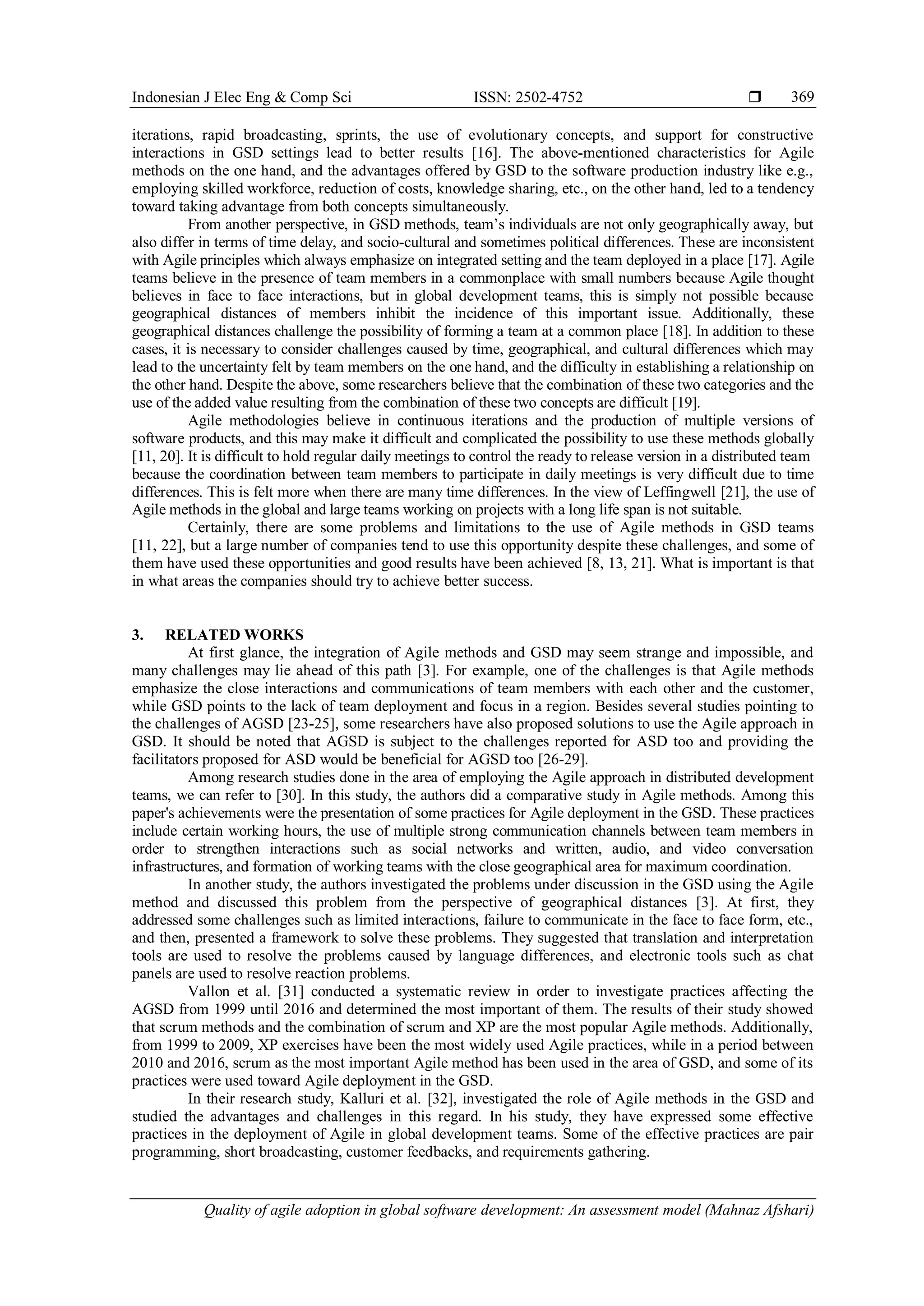 Quality of agile adoption in global software development: An assessment model | PDF