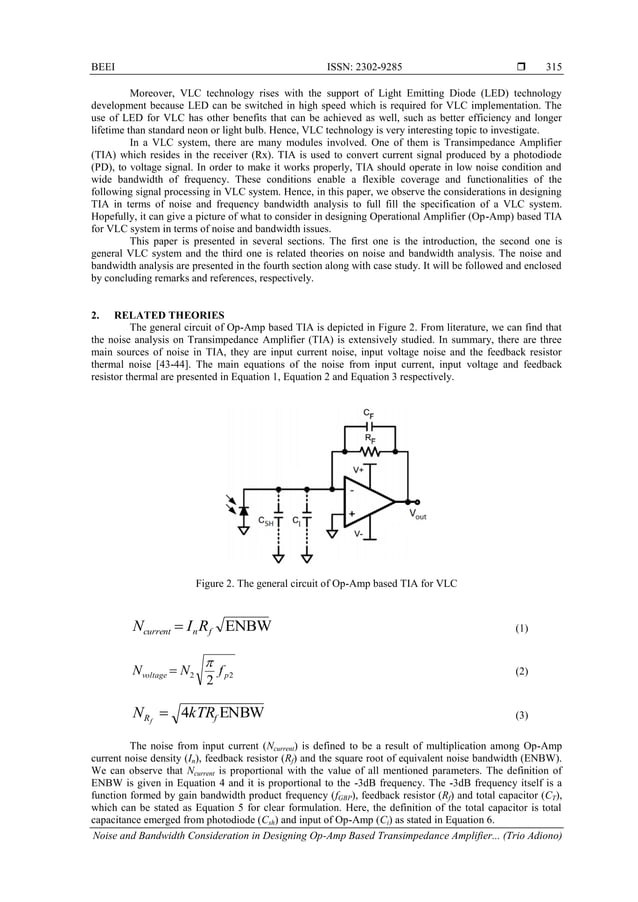 Noise and Bandwidth Consideration in Designing Op-Amp Based Transimpedance Amplifier for VLC | PDF