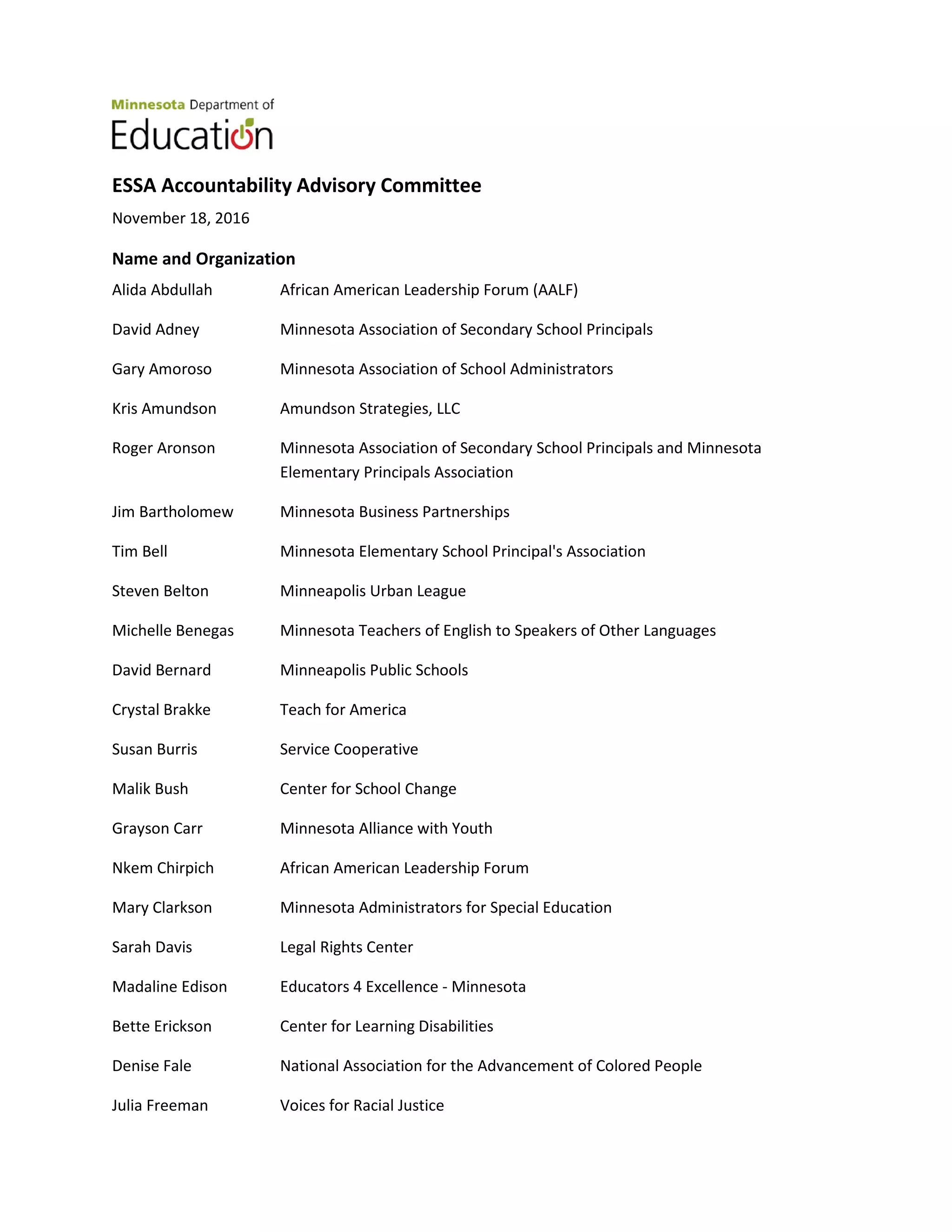 Members - ESSA Accountability Advisory Committee | PDF