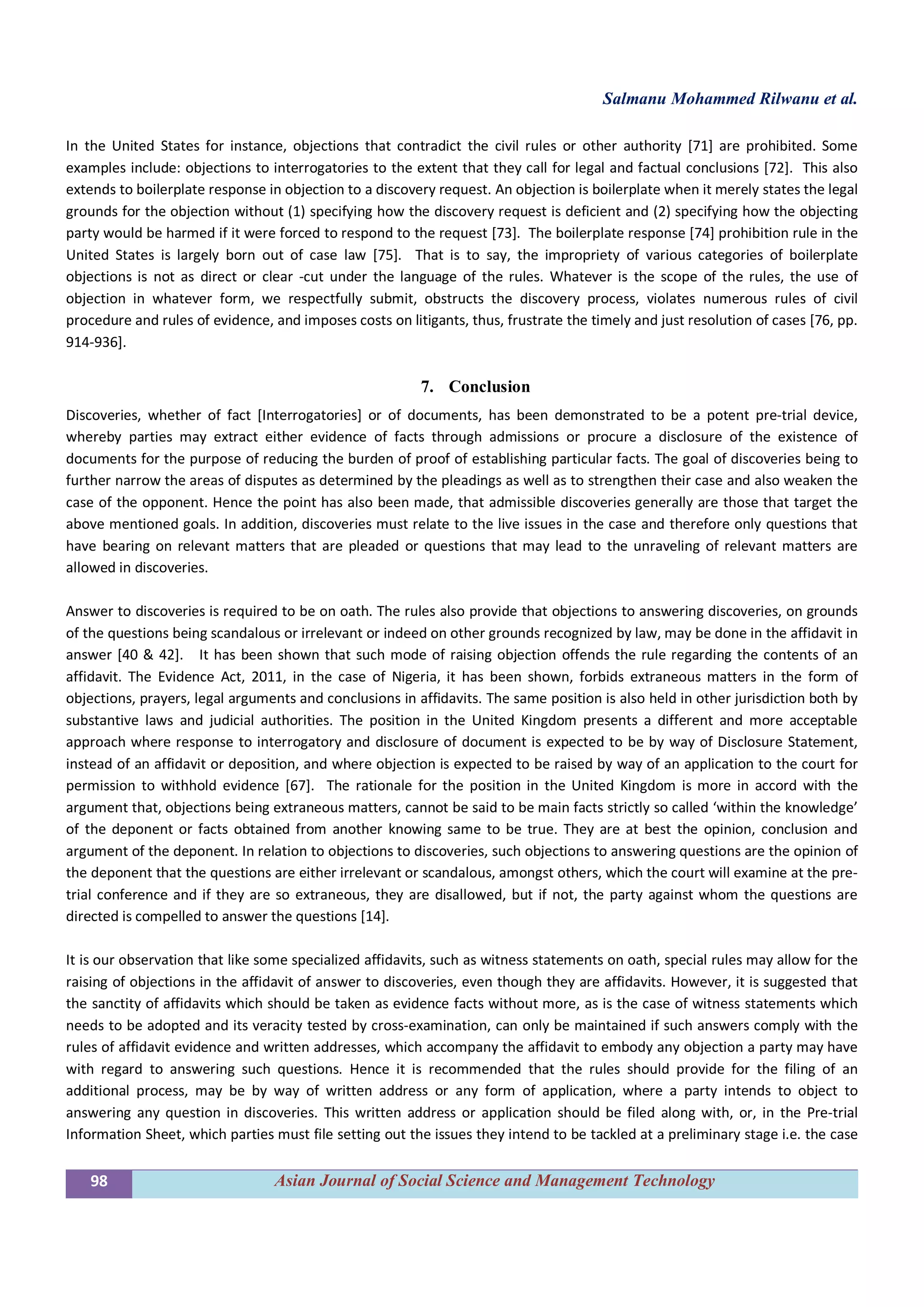 Objection(S) in Response to Discoveries and the Prohibition of ...