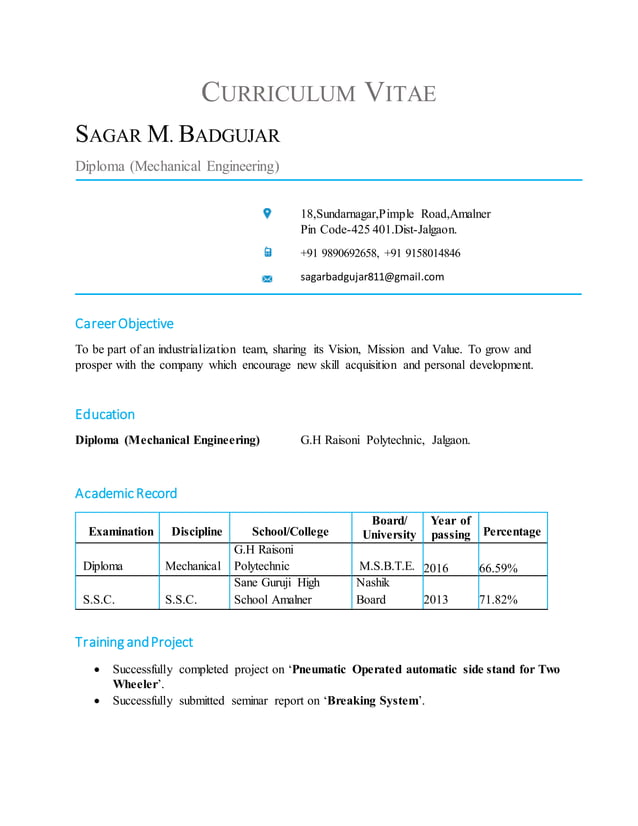 C V-Sagar Badgujar | PDF