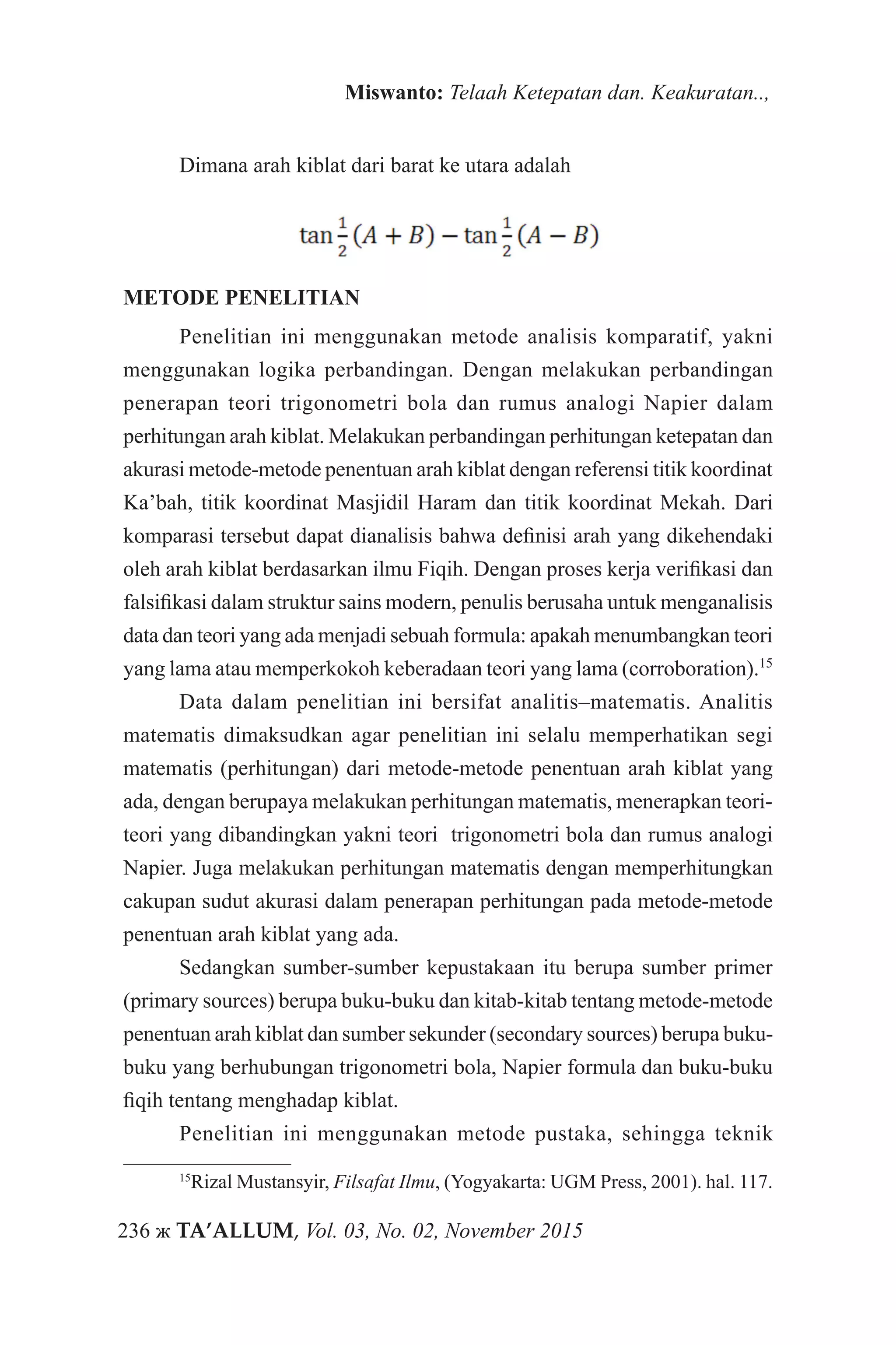 TELAAH KETEPATAN DAN KEAKURATAN DALAM PENENTUAN ARAH KIBLAT | PDF