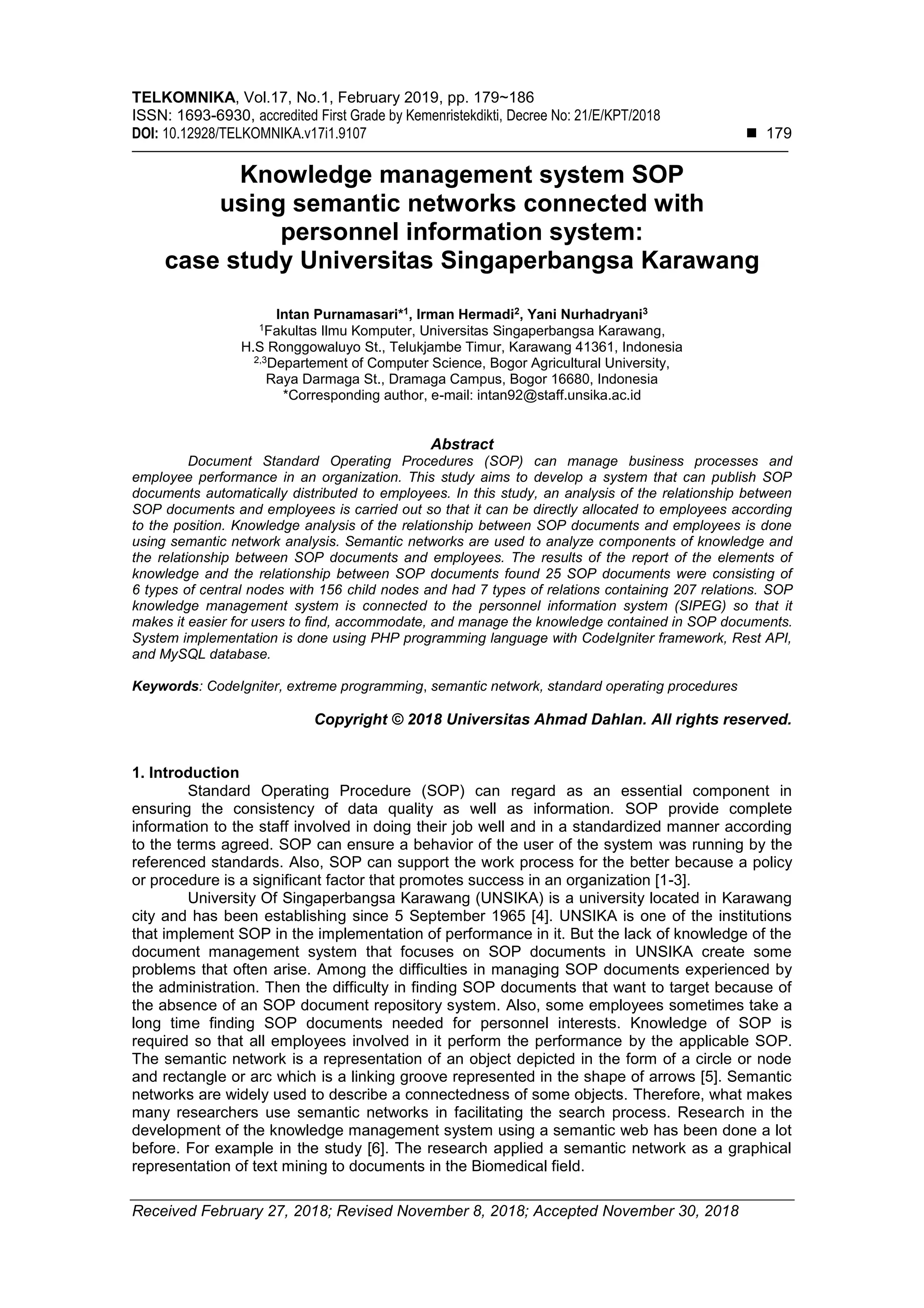 Knowledge management system SOP using semantic networks connected with ...
