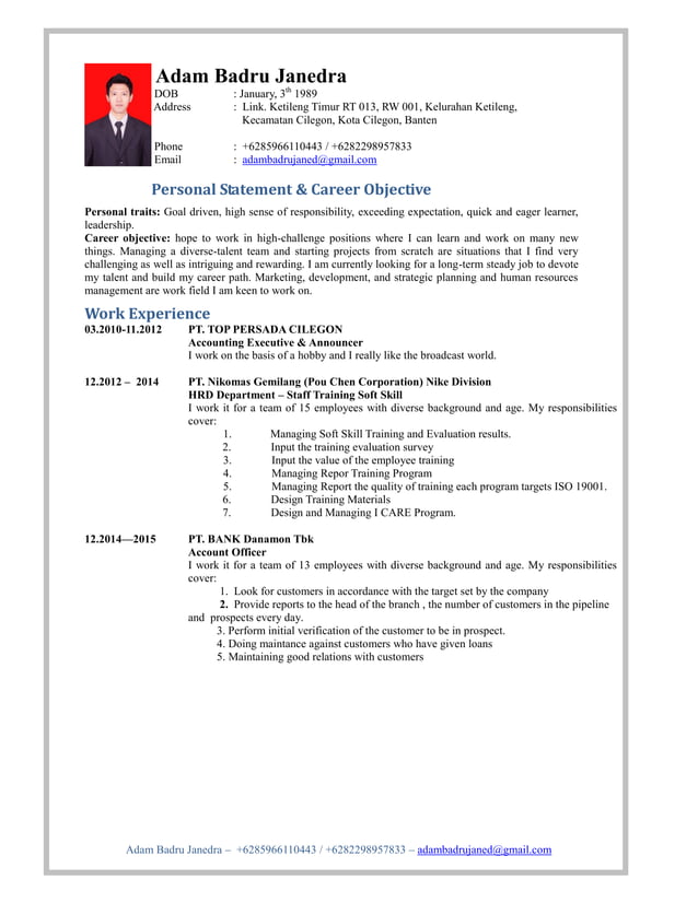 CV Adam Badru Janedra 2015 | PDF | Human Resources | Business
