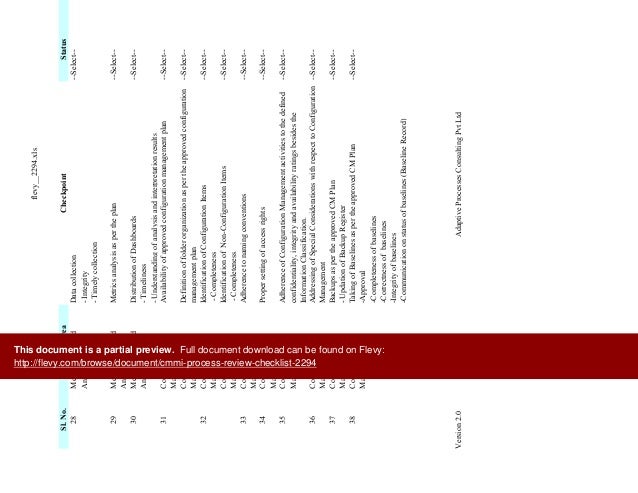 CMMI Process Review Checklist CMMI Process Review Checklist