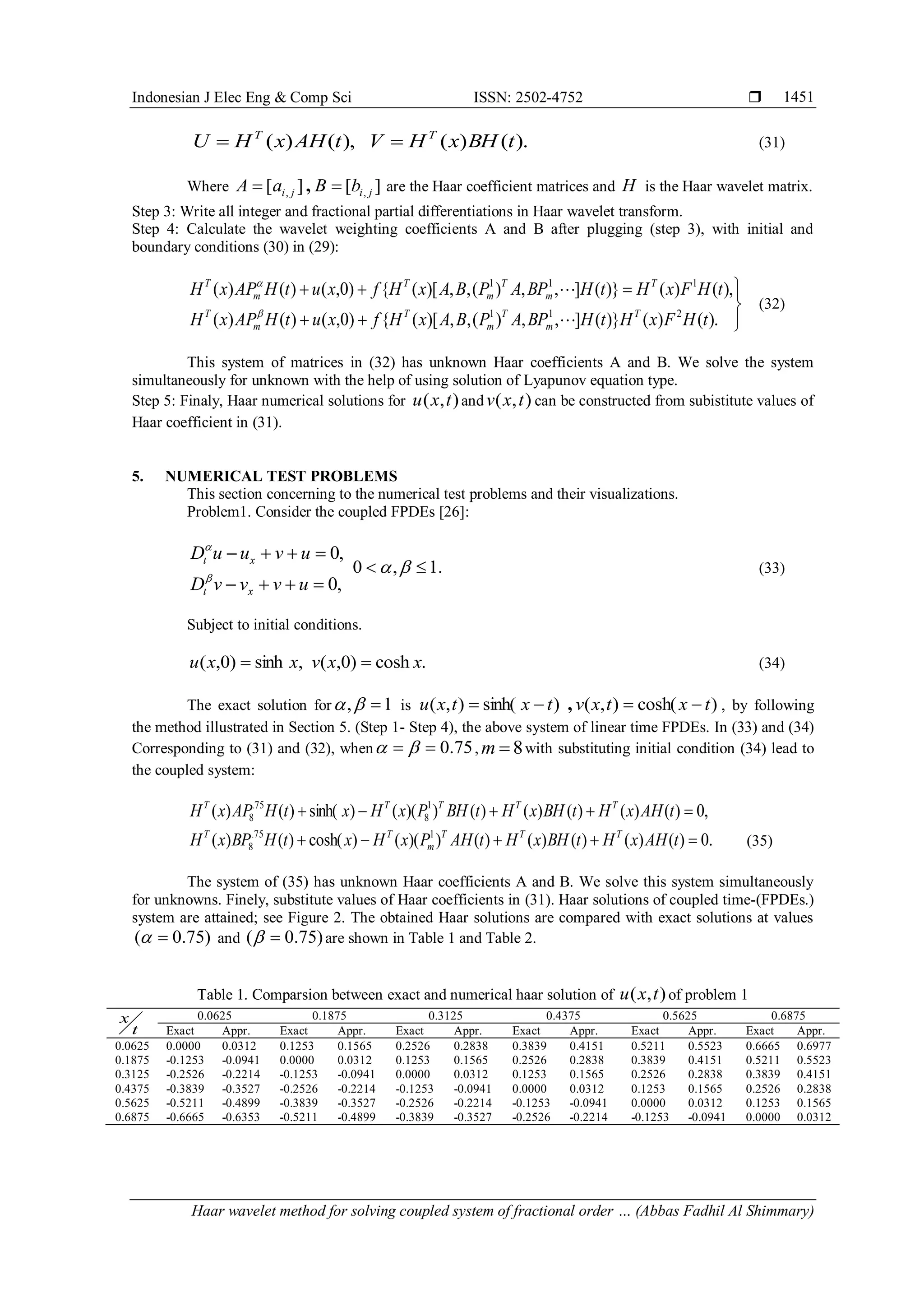 Haar wavelet method for solving coupled system of fractional order partial differential ...