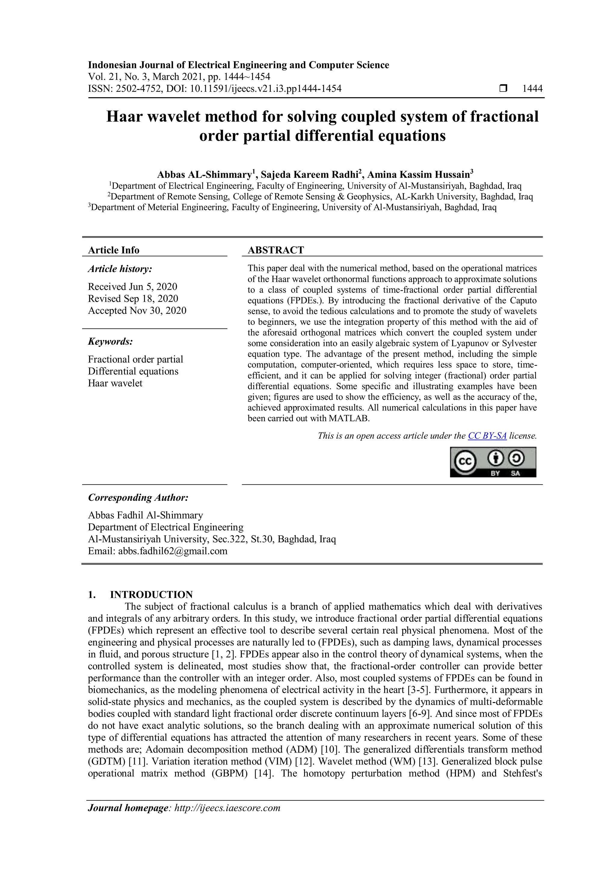 Haar Wavelet Method For Solving Coupled System Of Fractional Order Partial Differential